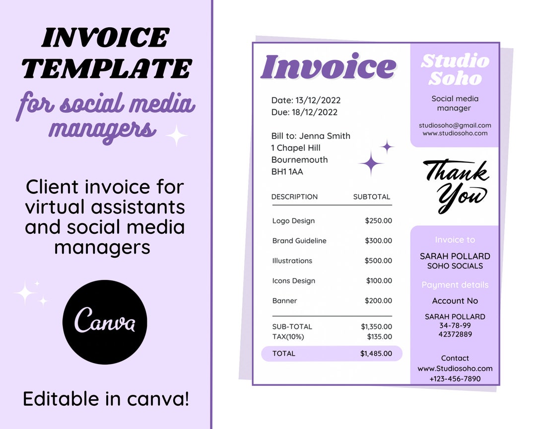 Invoice Template for Social Media Manager, Contract for Virtual ...