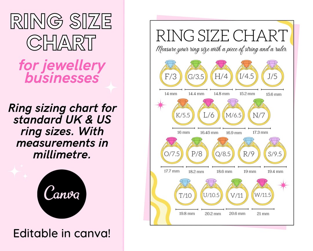Jewellery Ring Size Chart, Ring Size Template, Jewellery Business ...