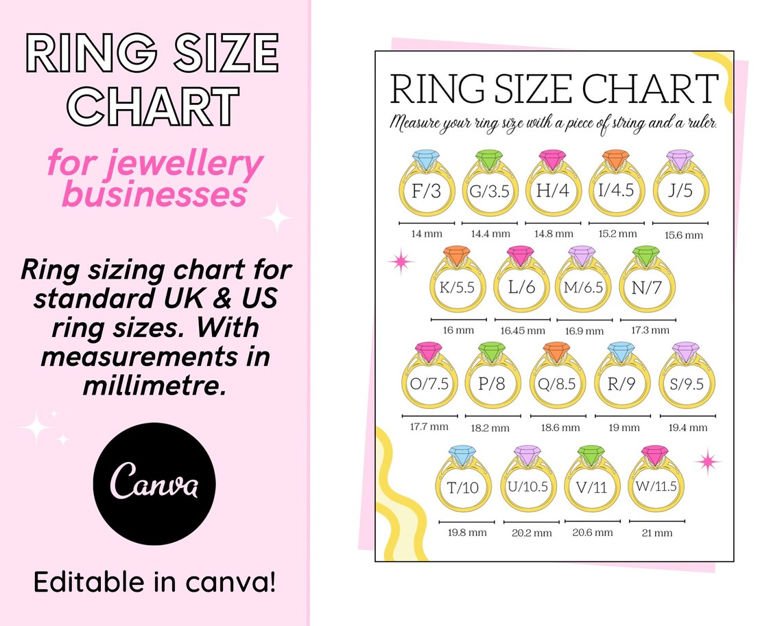 Jewellery Ring Size Chart, Ring Size Template, Jewellery Business ...