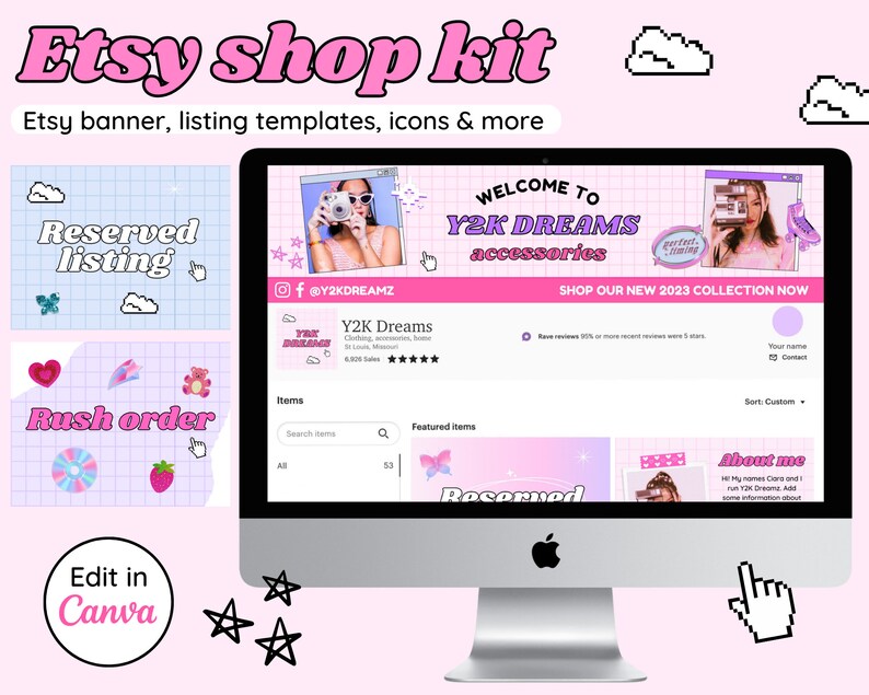 Y2K Etsy Shop Kit, Etsy Shop Banner Kit, Branding Kit, Retro Banner ...