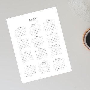 Simple Printable Calendar 2024 A Year at A Glance Letter 8.5x11 ...