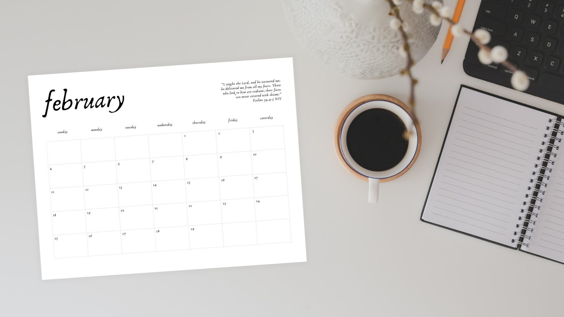 Printable 2024 Calendar Scripture Bible Verse Monthly Planner 2024 ...