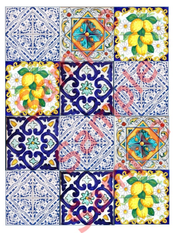 Cake Toppers & Picks Edible Image Spanish Mexican Tile Wedding Favors ...