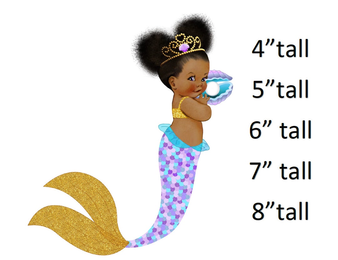 African American Baby Girl Mermaid Turquoise Lavender Purple Gold Tail ...