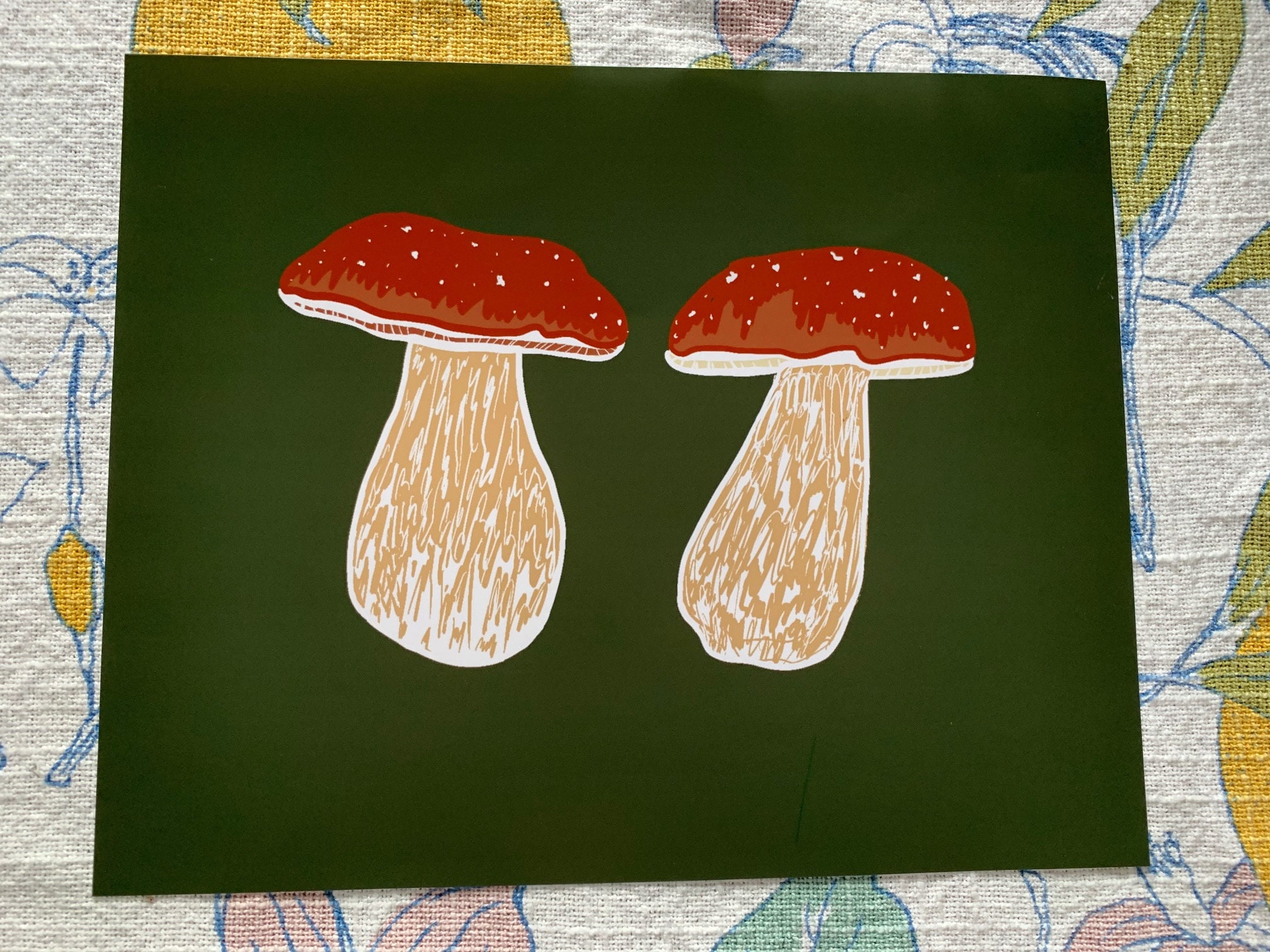 Mushies With Green Background Art Print - Etsy UK