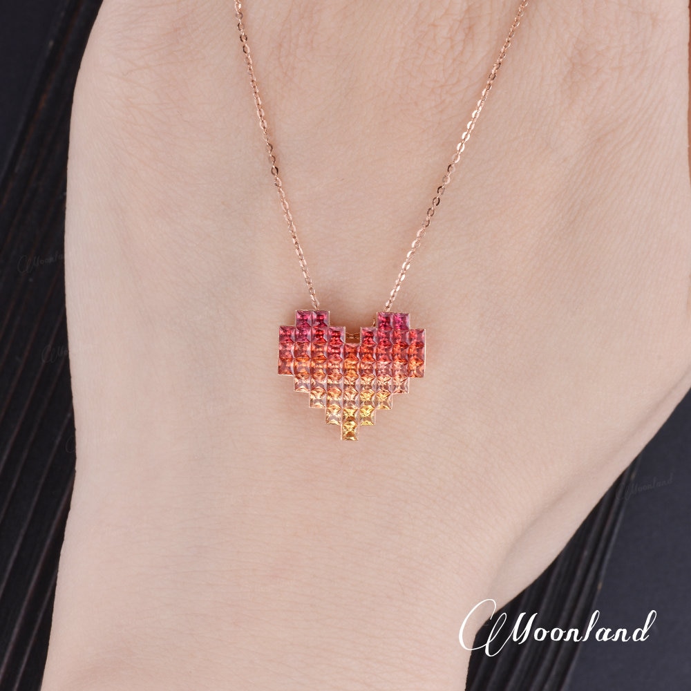Unique Natural Sapphire Pendant Necklace Princess Cut Sapphire Heart ...