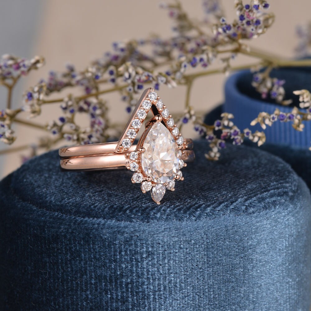 9x6mm Pear Shaped Engagement Ring Rose Gold Moissanite Etsy