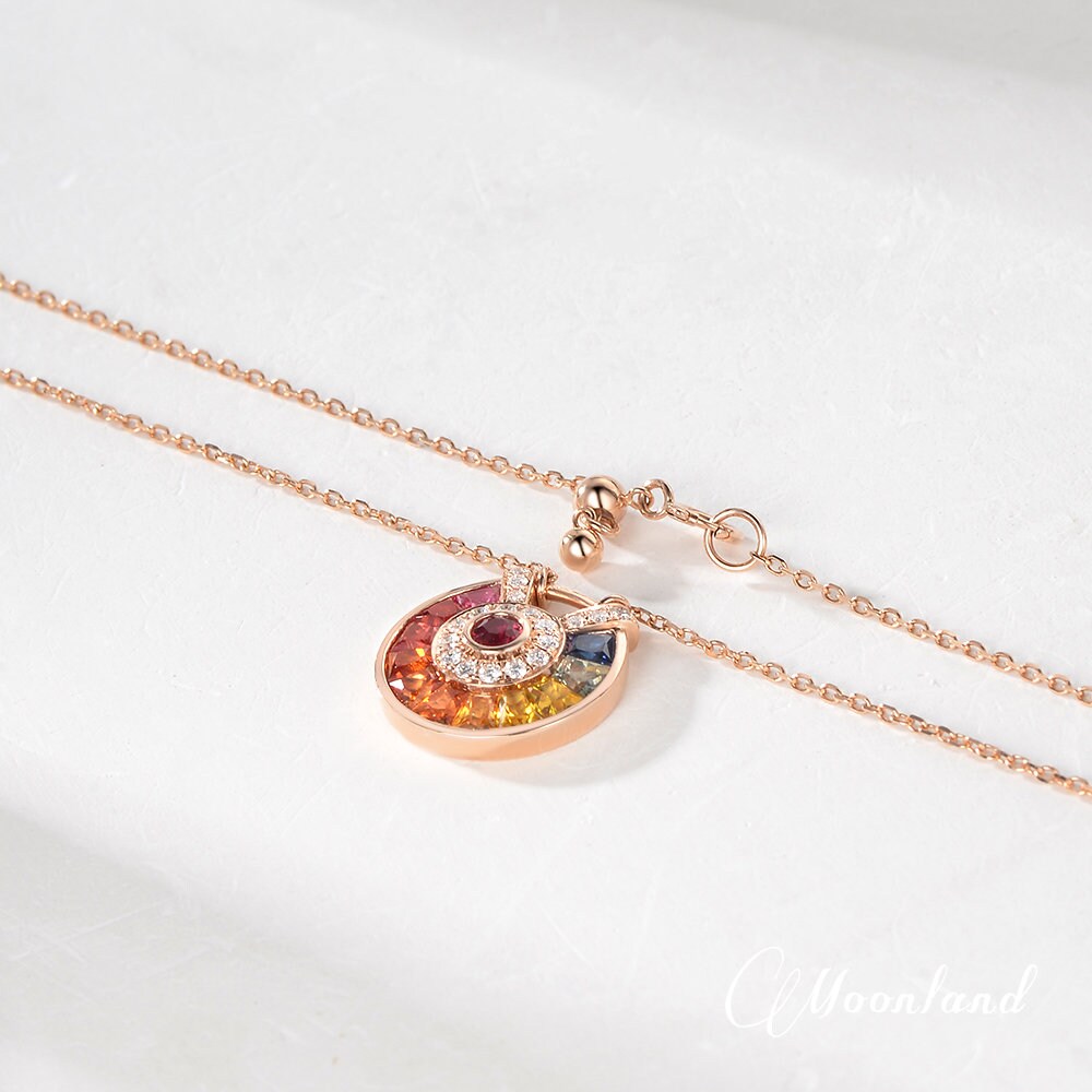 Unique Natural Rainbow Sapphire Necklace Channel Set Circle Pendant ...