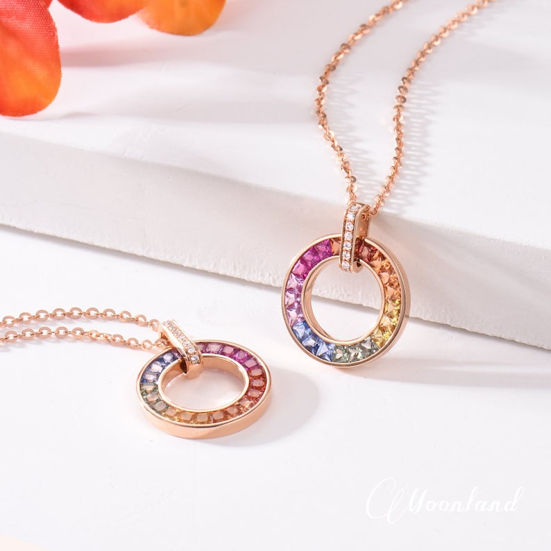 Natural Rainbow Sapphire Pendant Necklace and Ring Set Unique Channel ...