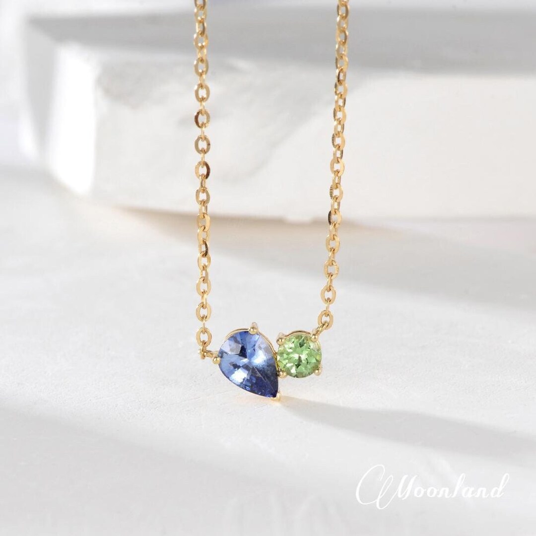 Custom Two Stone Necklace Toi Et Moi Necklace Unique Mini Sapphire ...