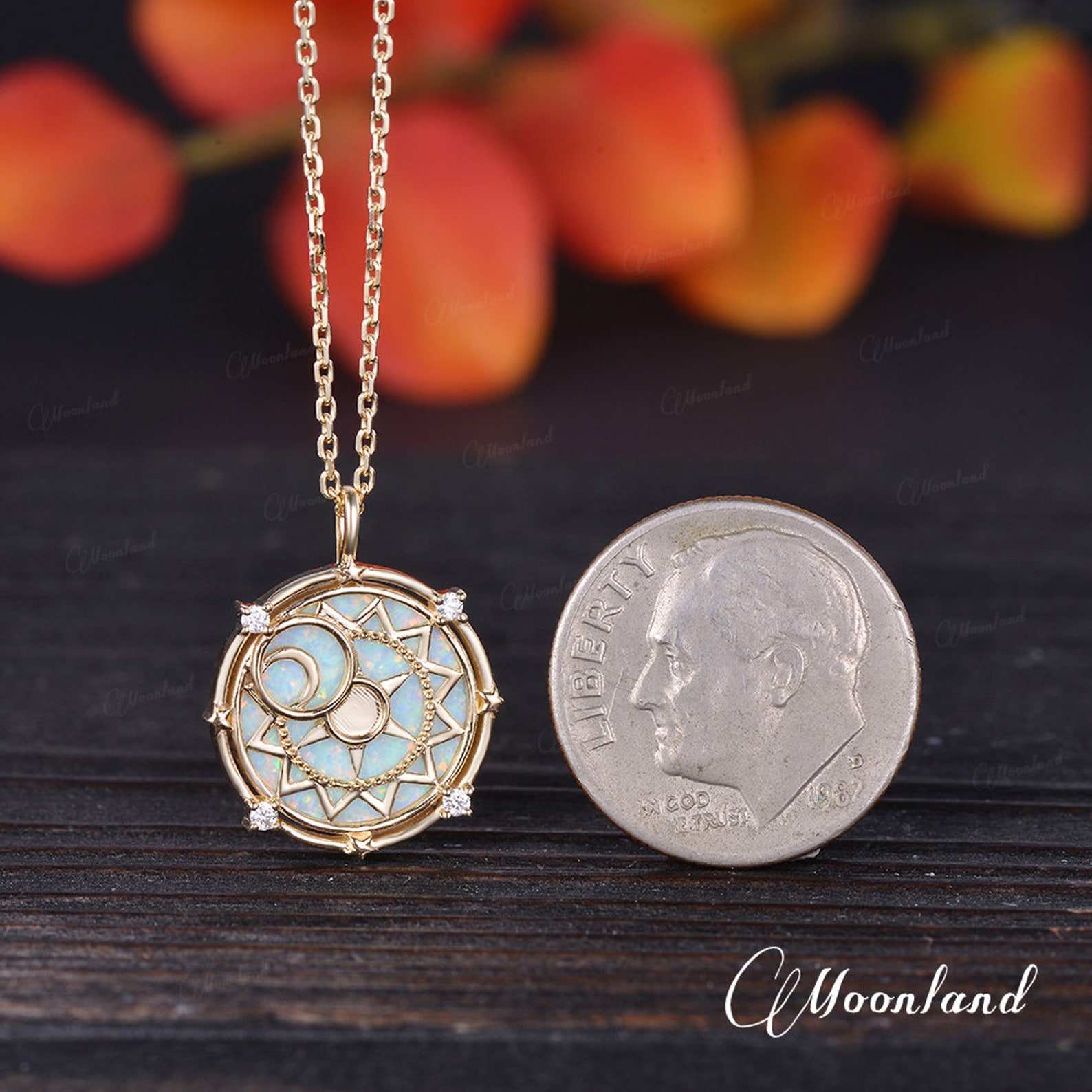 Vintage Opal Necklace Sun Moon Star Yellow Gold North Star Pendant ...