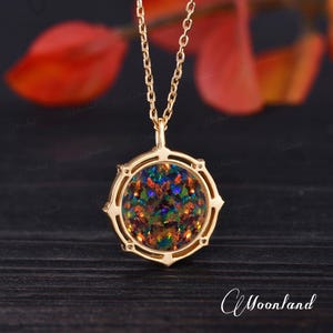 Unique Black Opal Pendant North Star Compass Necklace Yellow Gold ...