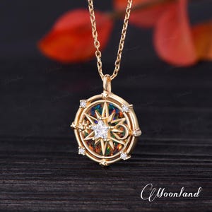 Unique Black Opal Pendant North Star Compass Necklace Yellow Gold ...