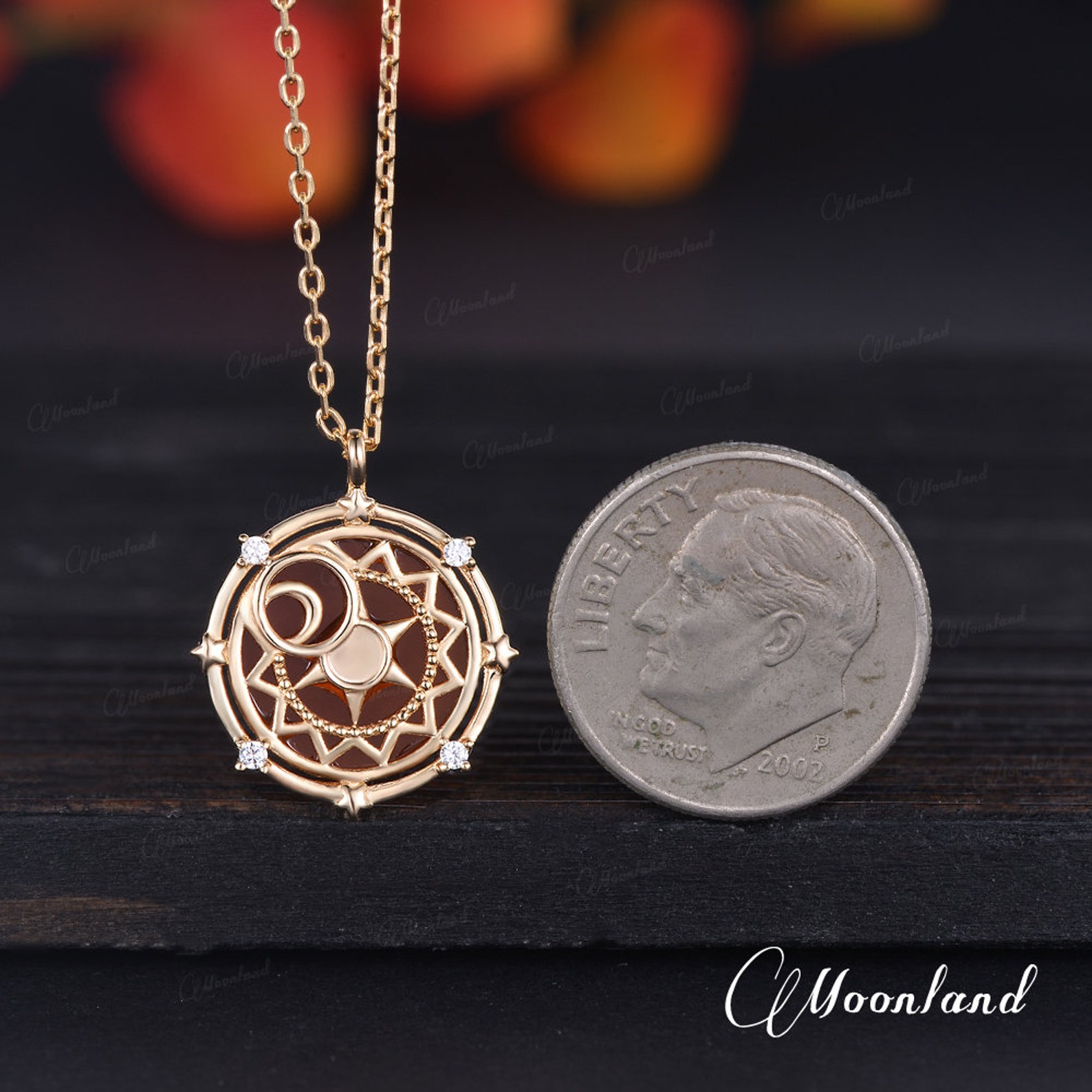 Moonstone Necklace Sun Moon Star Yellow Gold North Star Pendant Witch ...