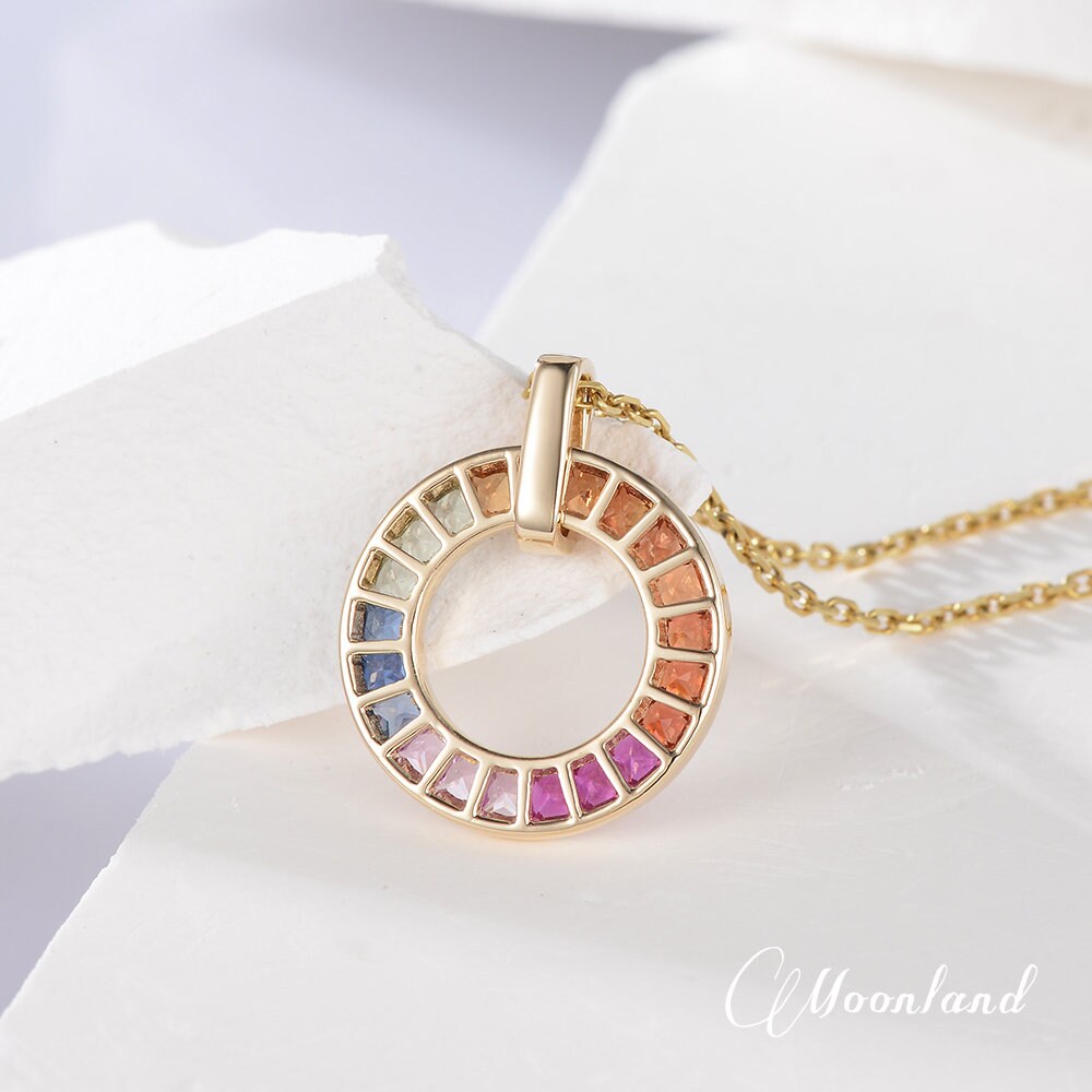 Vintage Rainbow Sapphire Wedding Band Women Bezel Set Princess Cut ...