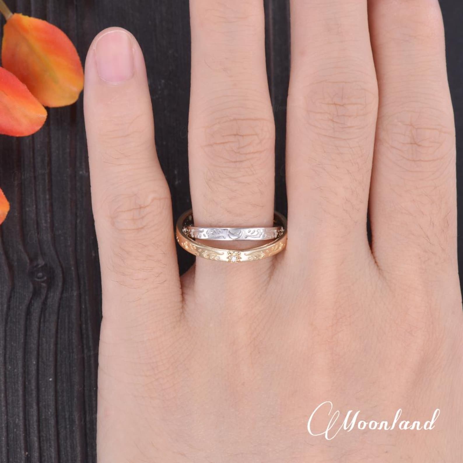 Unique Sun Moon Star Spinning Ring Moissanite Two Tone Gold Celestial ...
