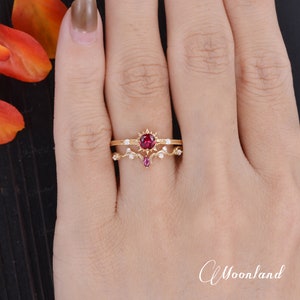 Unique Ruby Engagement Ring Set Vintage Yellow Gold Sun and Moon ...