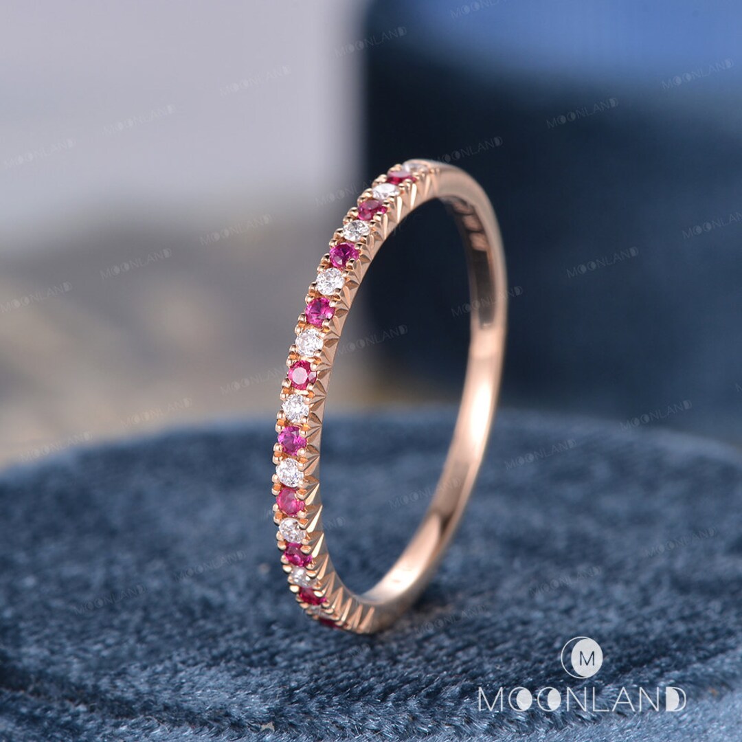 Natural Ruby Wedding Band White Gold Wedding Ring Women Diamond ...