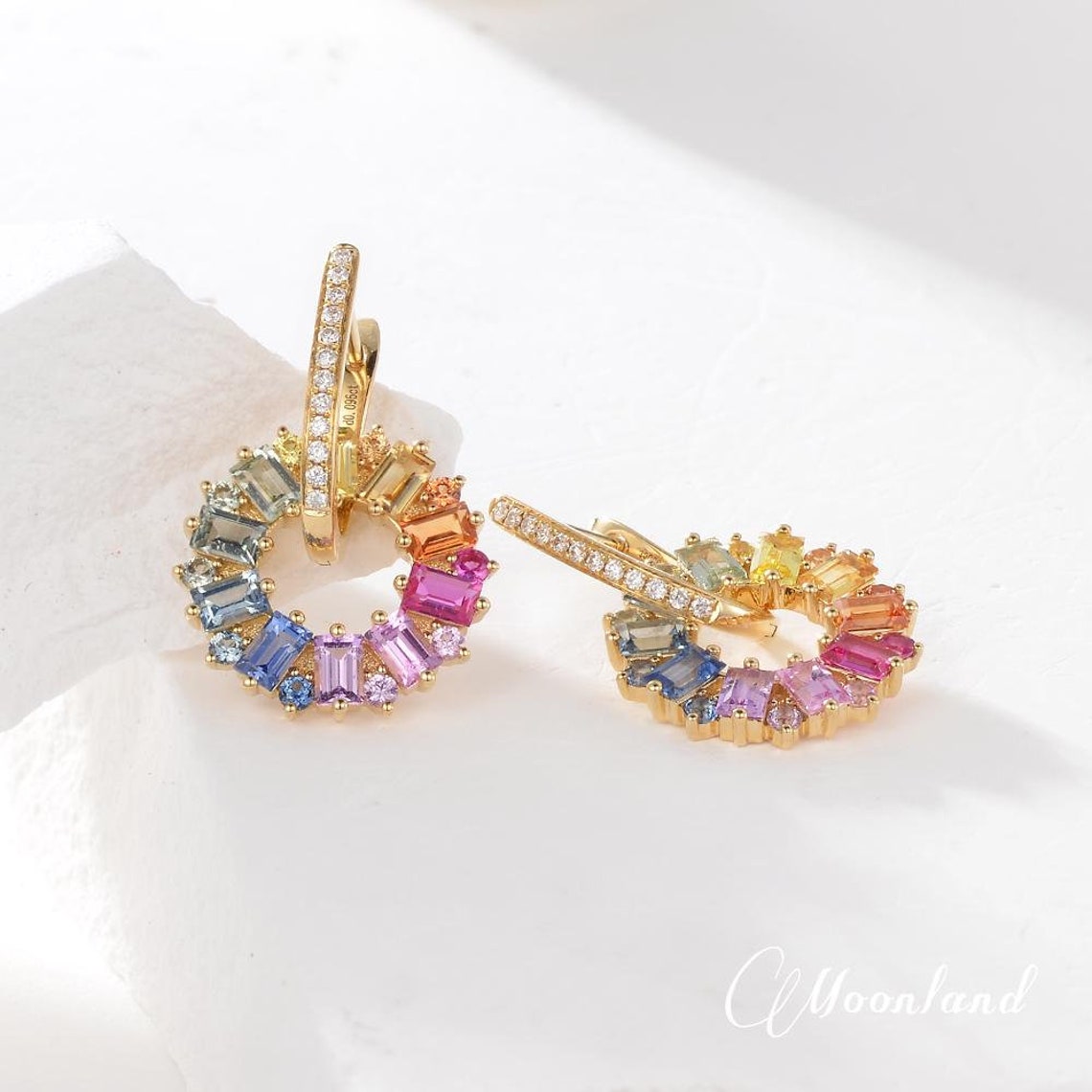 Dainty Rainbow Sapphire Pendant Necklace Emerald Cut Multi Color ...