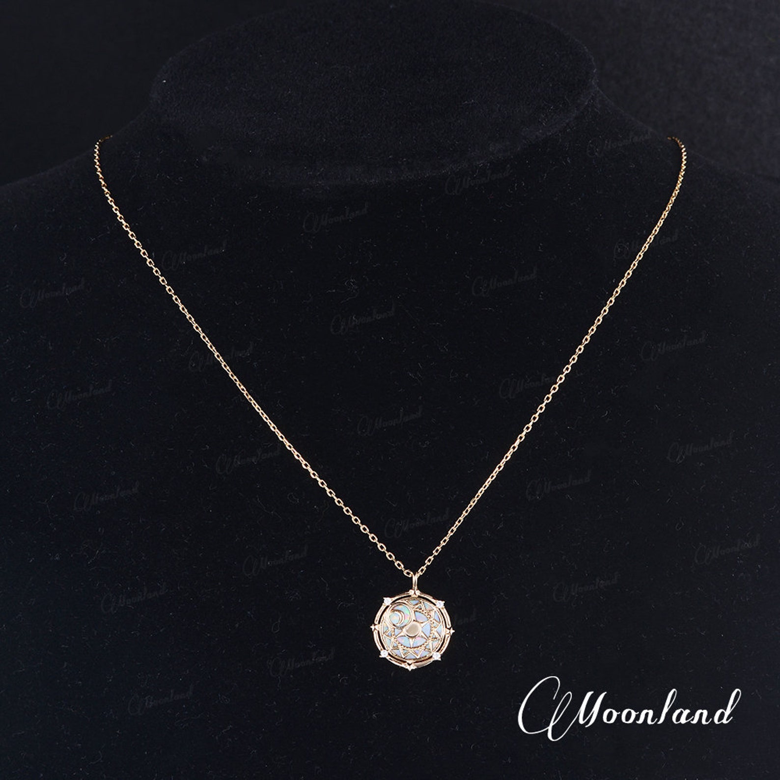 Vintage Opal Necklace Sun Moon Star Yellow Gold North Star Pendant ...