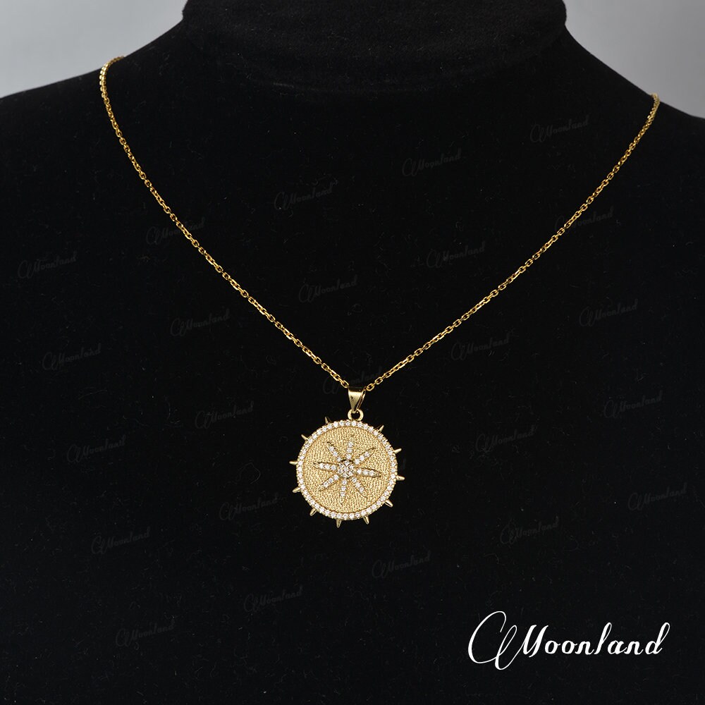 Unique North Star Pendant Vintage Yellow Gold Halo Diamond Necklace ...