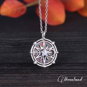 Unique Black Opal Pendant North Star Compass Necklace Yellow Gold ...