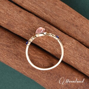 Unique Star Rose Quartz Engagement Ring Yellow Gold Phases of the Moon ...