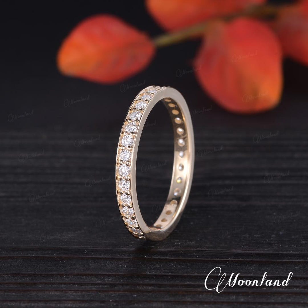Dainty Princess Cut Moissanite Wedding Band Women Channel Set White ...