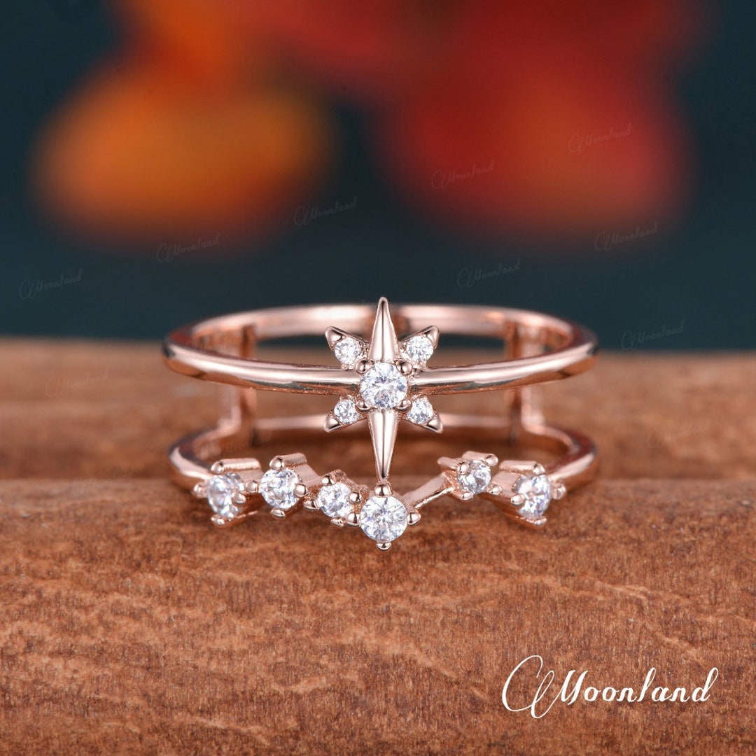 Unique North Star Ring Polar Star Ring Moissanite Celestial Ring ...