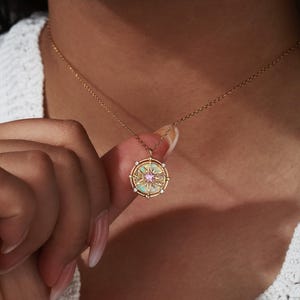 Vintage Pink Crystal Star Pendant Necklace Yellow Gold North Star ...