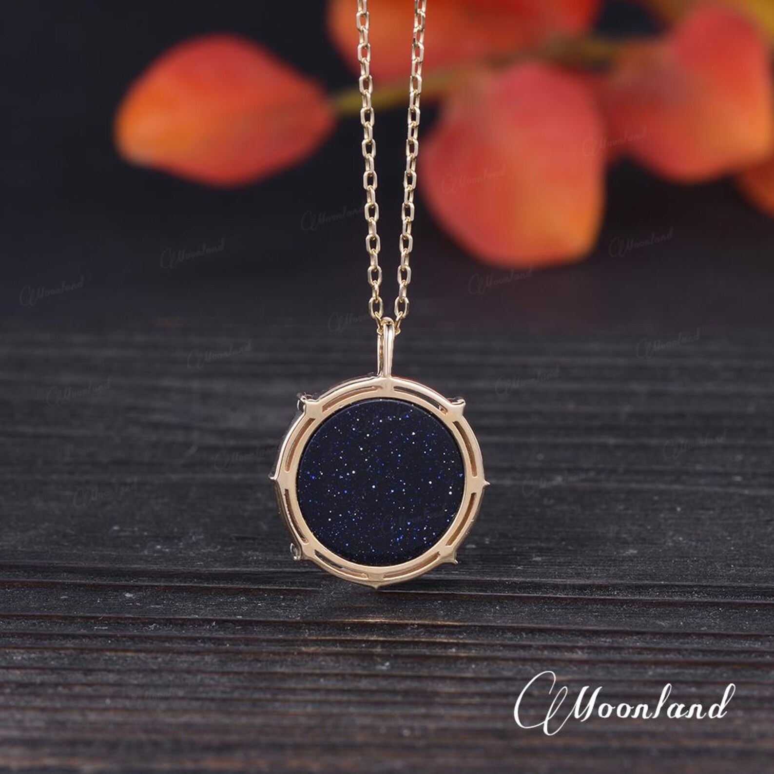 Blue Sandstone Necklace Sun Moon Star Yellow Gold North Star Pendant ...