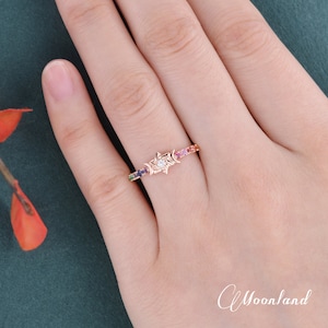 Magic Moon Ring White Gold Kite Cut Bezel Moonstone Ring Rainbow ...