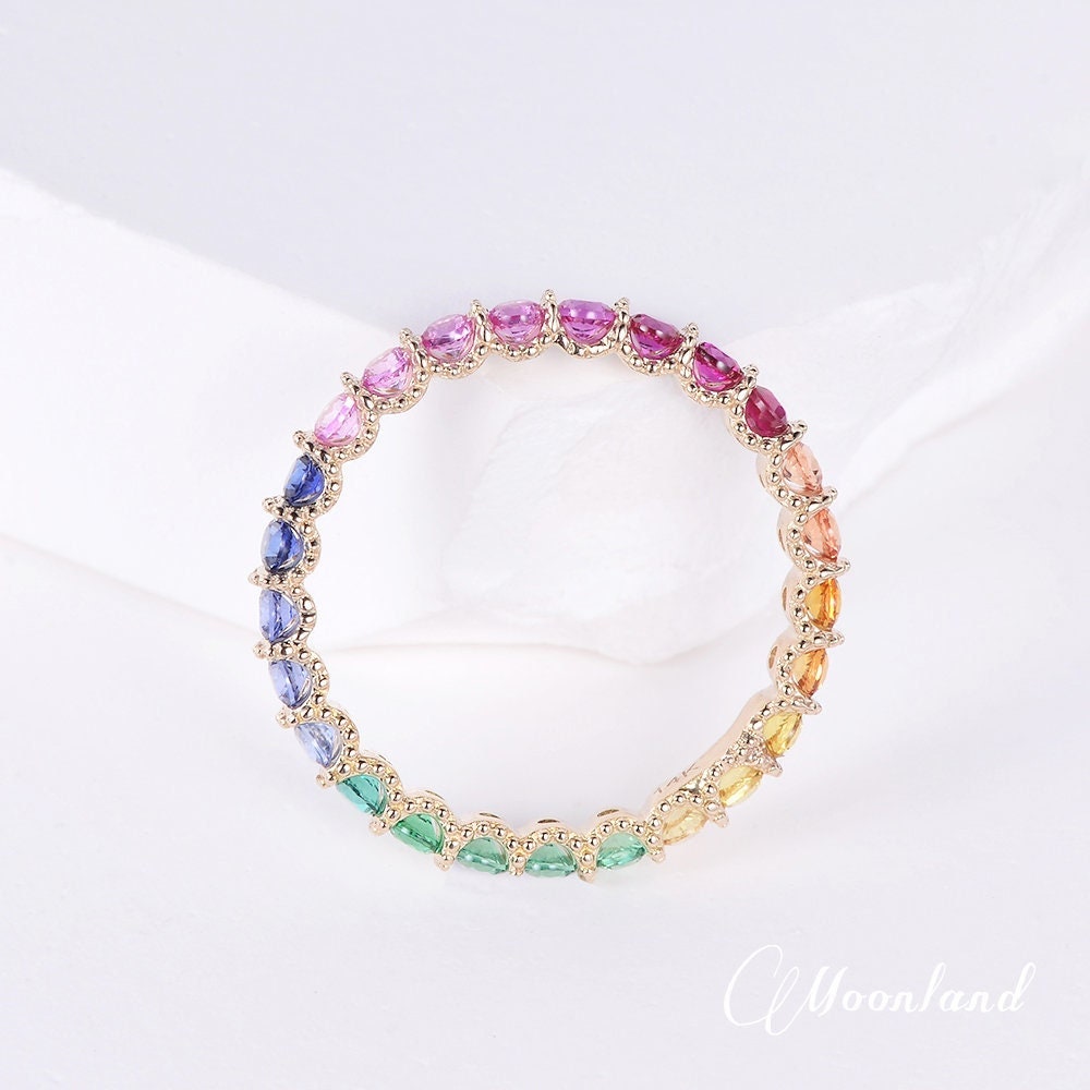 Rainbow Sapphire Necklace Vintage White Gold Necklace September ...