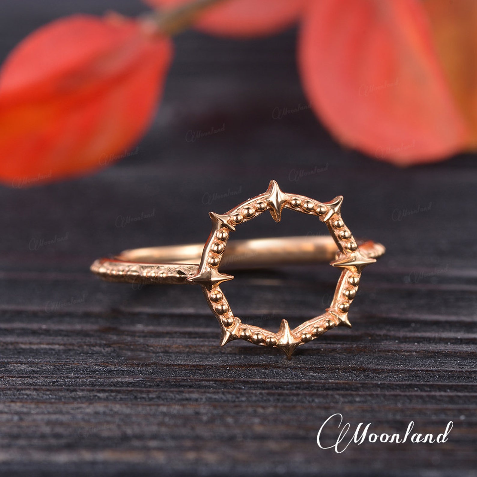 Large Open Circle Ring Solid Gold Star Ring Spike Ring Geometric ...