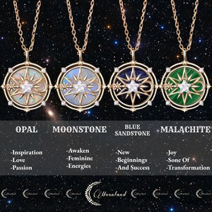 Vintage Moonstone Pendant Yellow Gold North Star Compass Pendant ...
