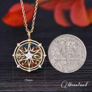 Unique Black Opal Pendant North Star Compass Necklace Yellow Gold ...