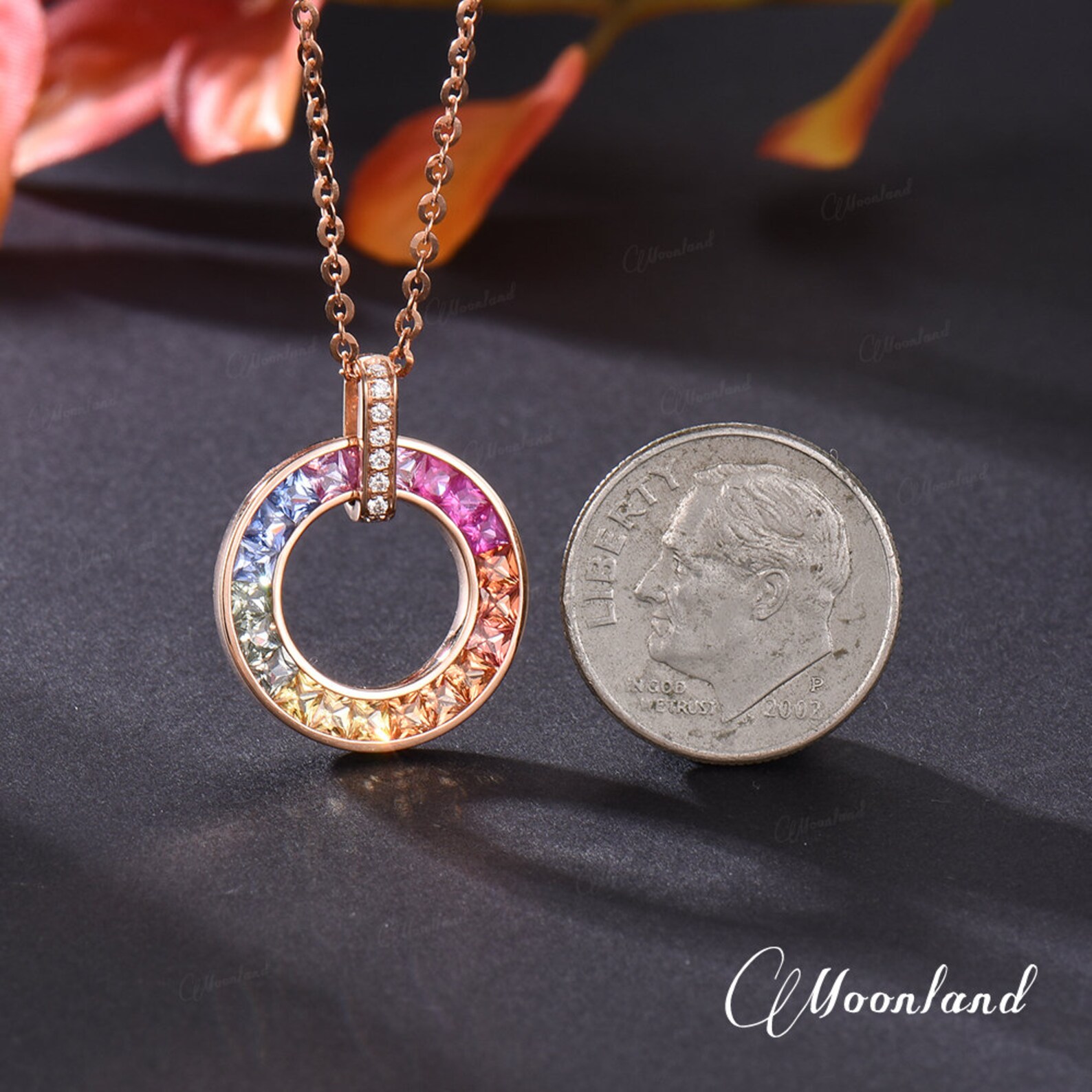 Natural Rainbow Sapphire Necklace Unique Channel Set Circle Pendant ...