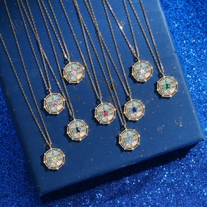 Vintage Pink Crystal Star Pendant Necklace Yellow Gold North Star ...