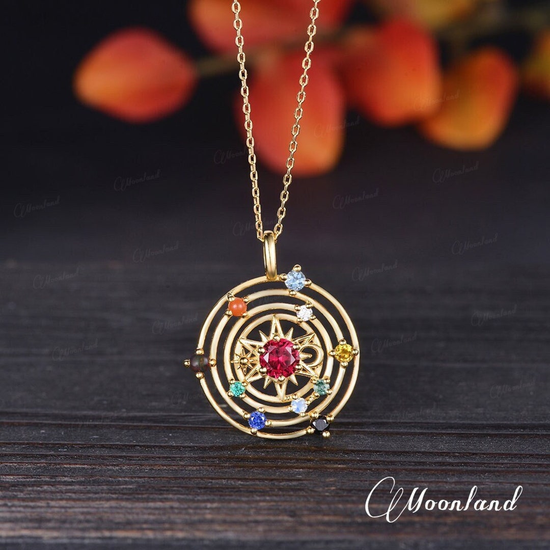 Unique Solar System Pendant Necklace Dainty Sun Moon Star Pendant ...