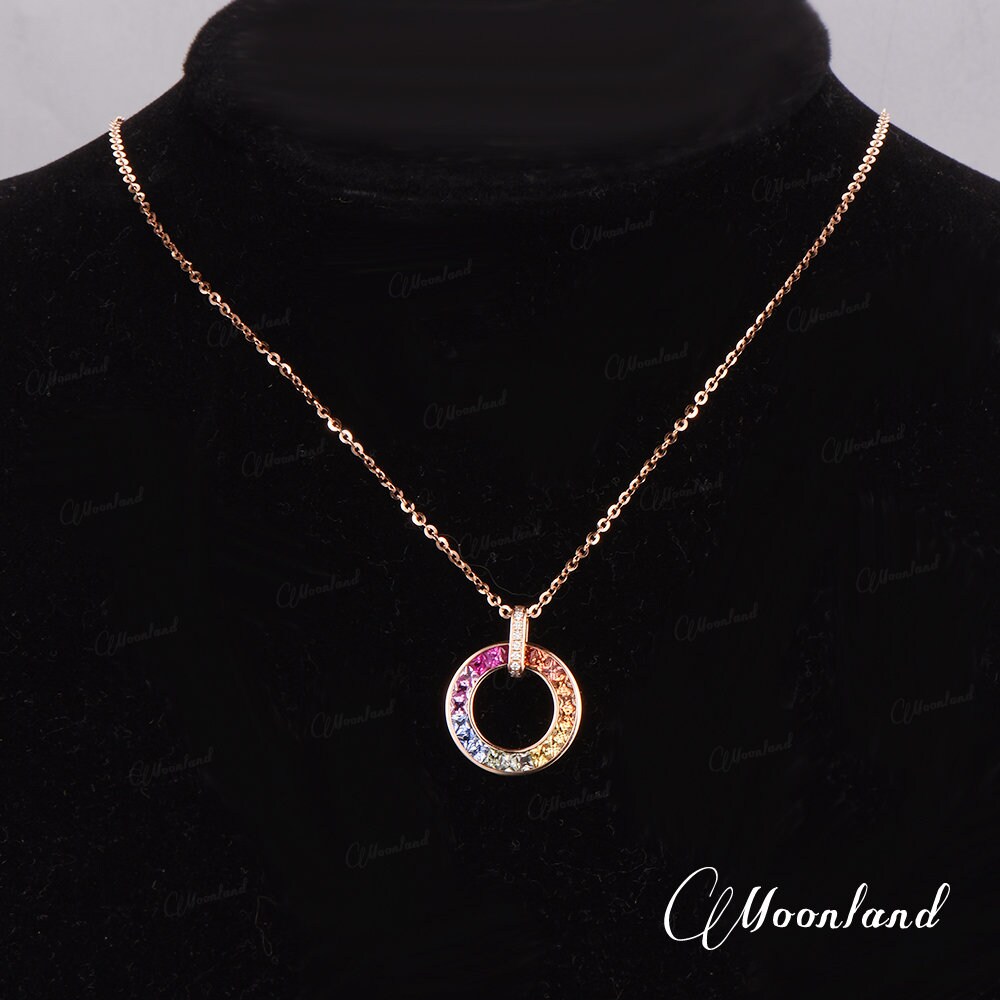 Natural Rainbow Sapphire Pendant Necklace and Ring Set Unique Channel ...