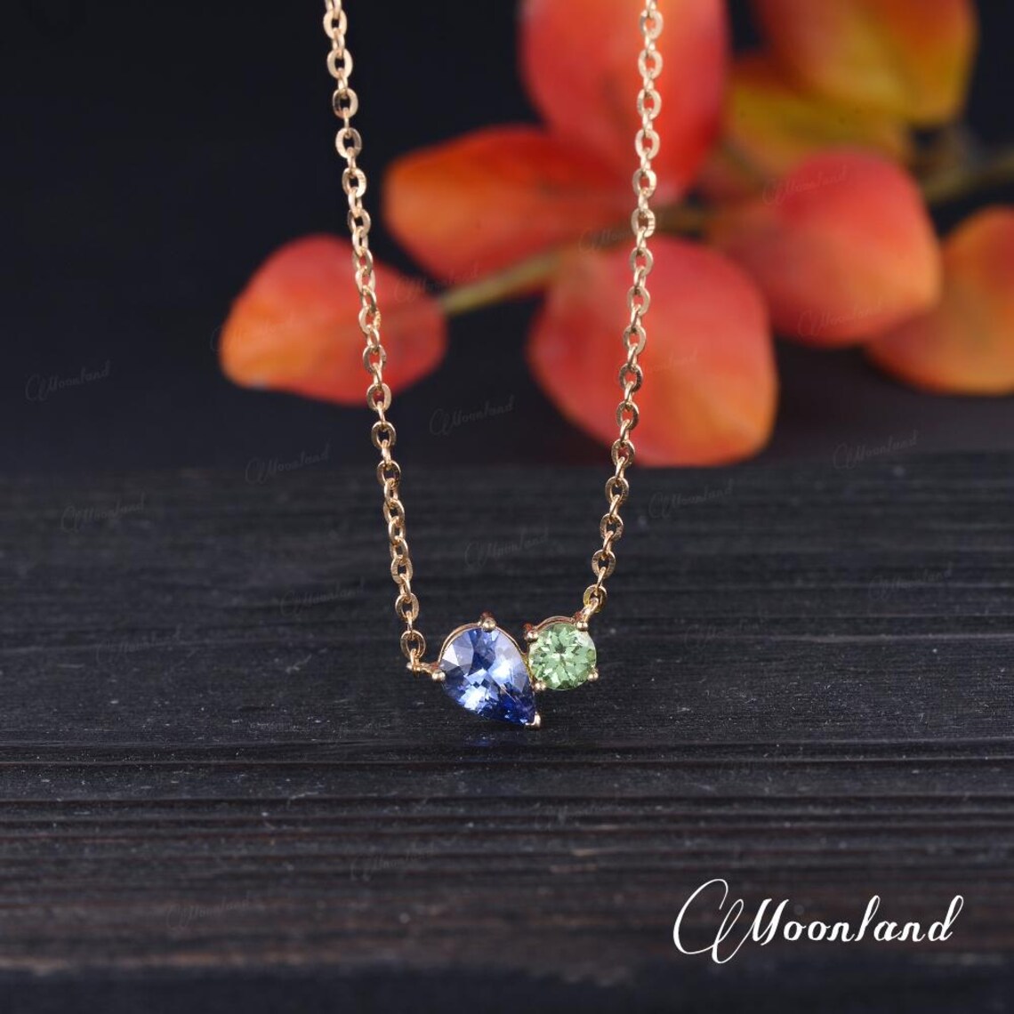 Custom Two Stone Necklace Toi Et Moi Necklace Unique Mini Sapphire ...