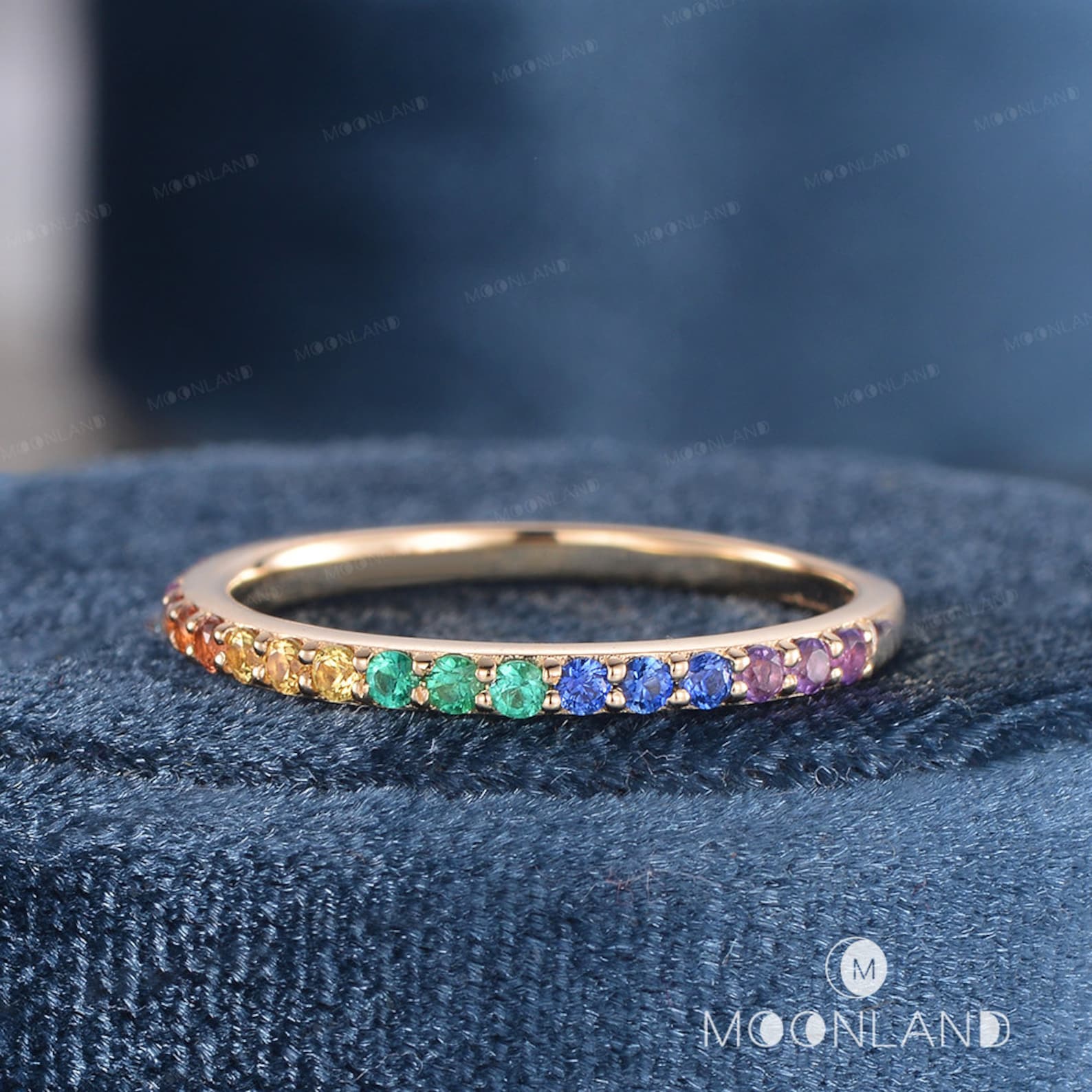 Rainbow Ring Rainbow Sapphire Wedding Band Women Rose Gold - Etsy