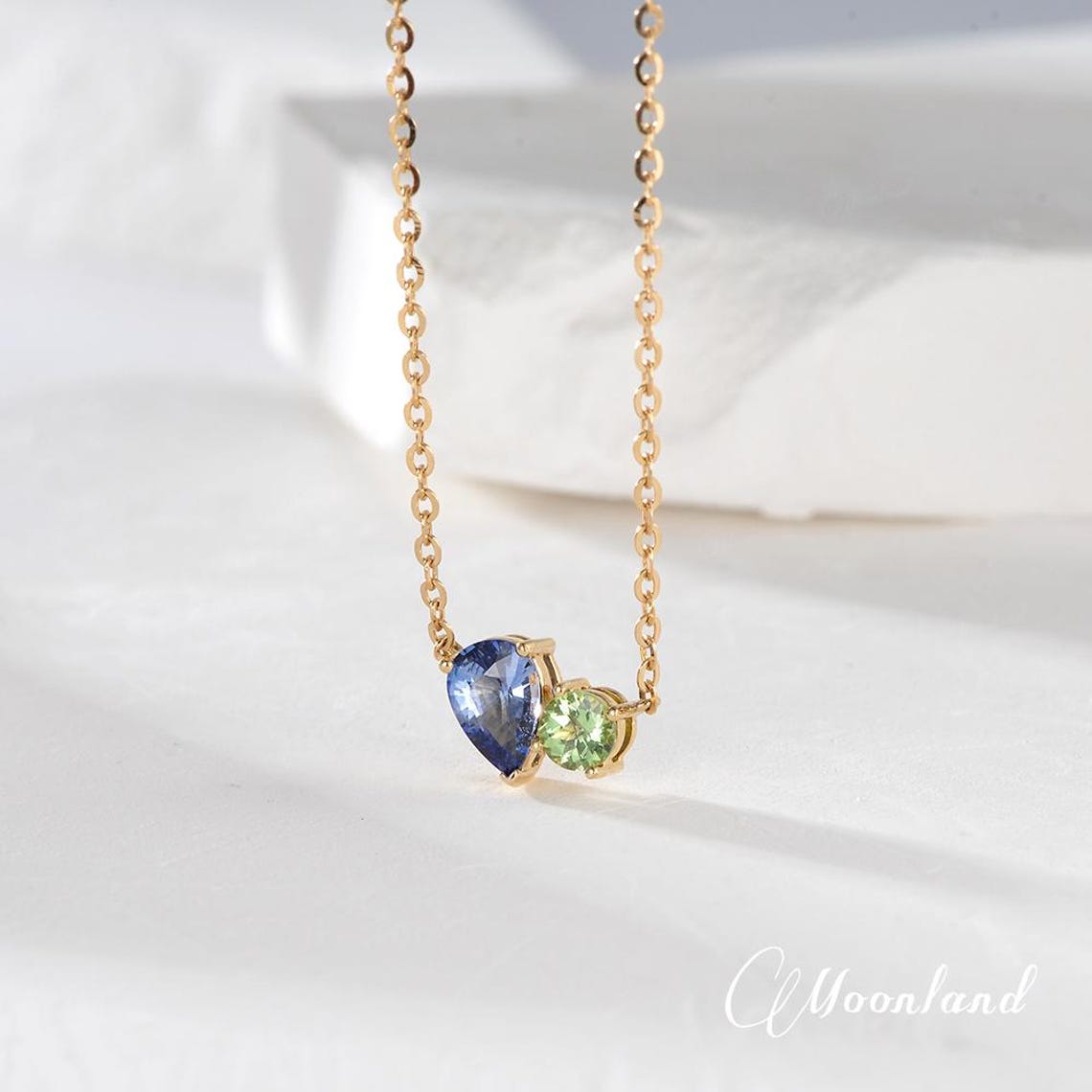 Custom Two Stone Necklace Toi Et Moi Necklace Unique Mini Sapphire ...