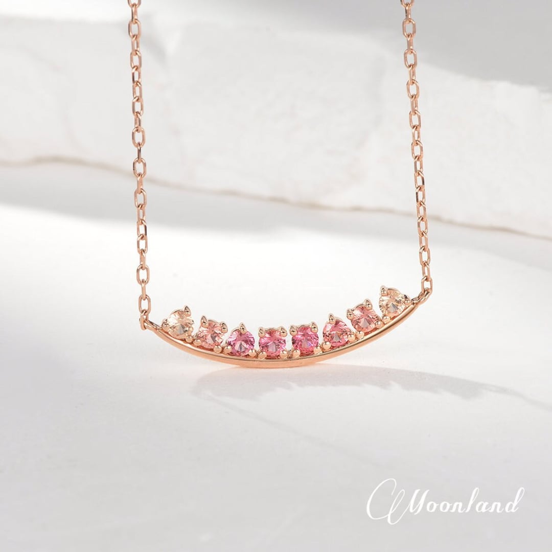 Natural Sapphire Necklace Unique Pink Orange Gradient Rainbow Necklace ...