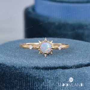 Vintage Moissanite Engagement Ring Yellow Gold Sun Ring Celestial ...