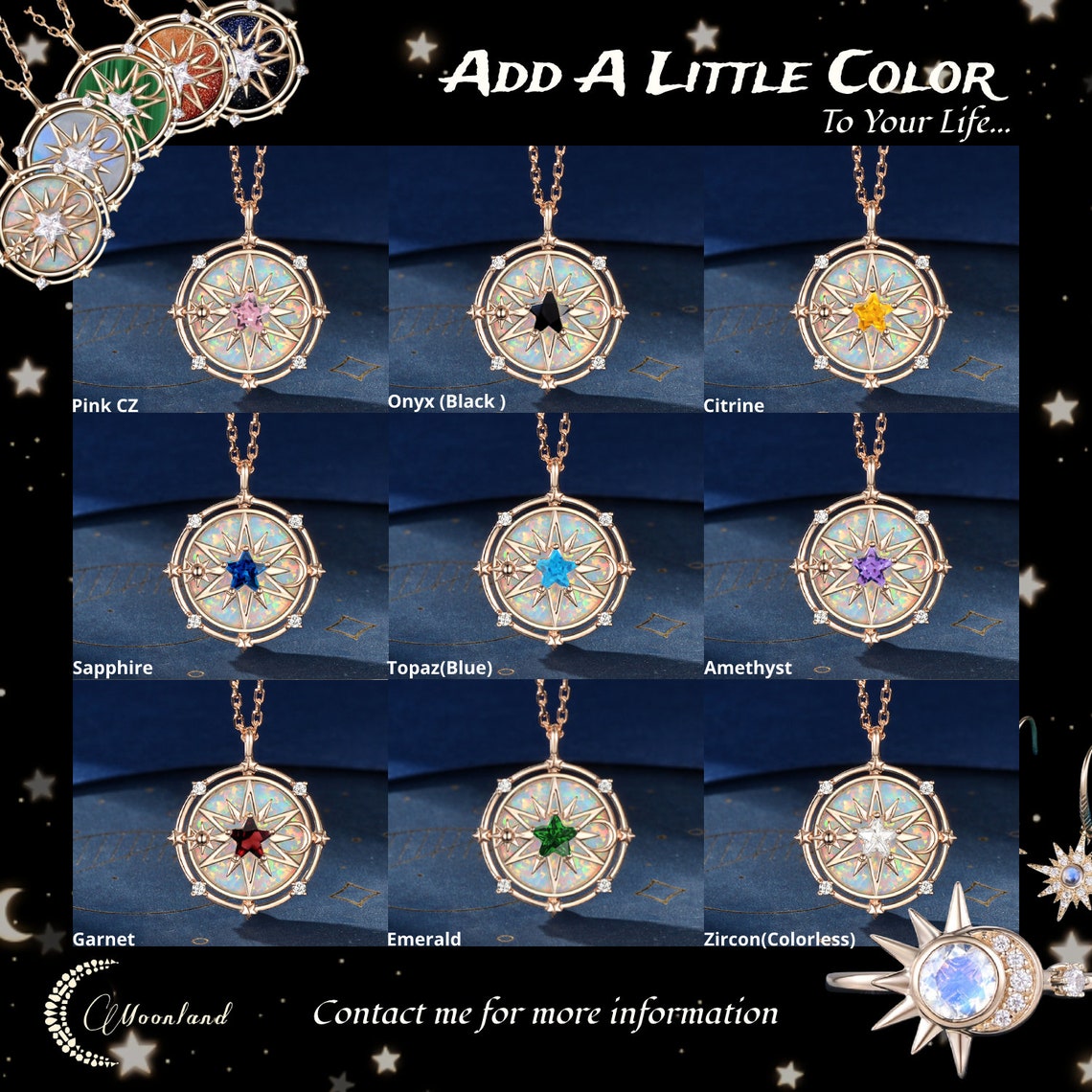 Vintage London Blue Topaz Pendant North Star Compass Necklace Yellow ...
