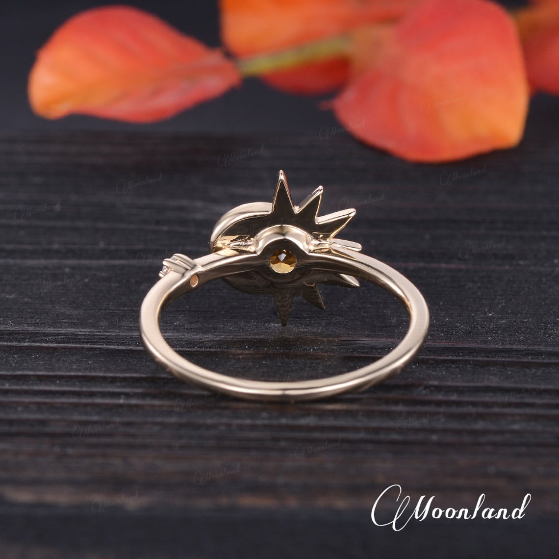 Unique Sunstone Engagement Ring Sun & Moon Ring Blue Sandstone Galaxy ...