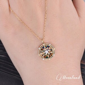 Unique Black Opal Pendant North Star Compass Necklace Yellow Gold ...