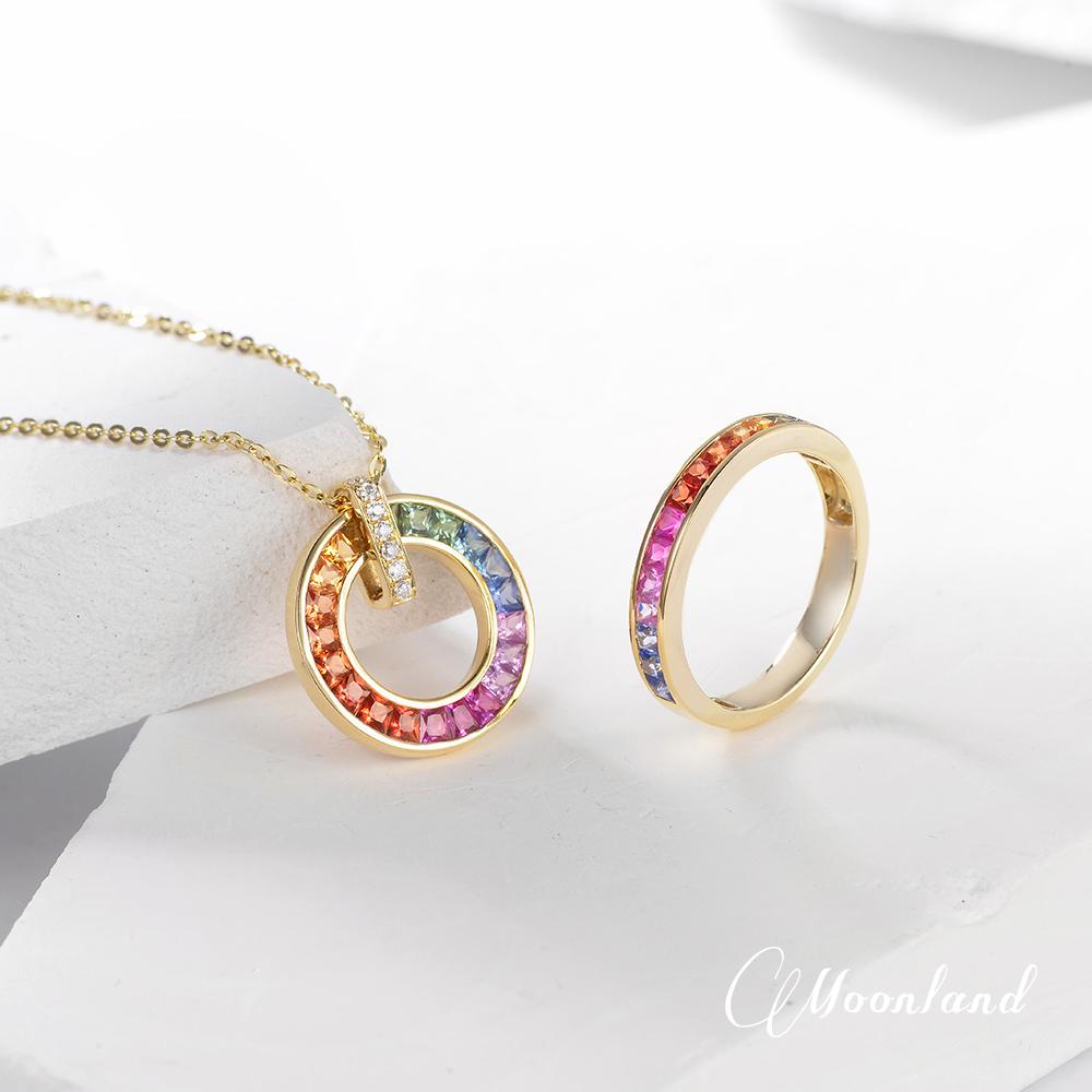 Natural Rainbow Sapphire Pendant Necklace and Ring Set Unique Channel ...