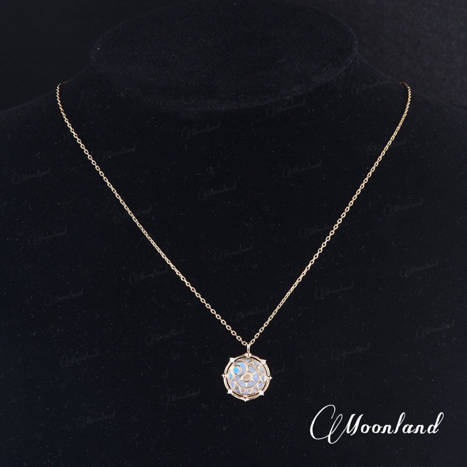 Moonstone Necklace Sun Moon Star Yellow Gold North Star Pendant Witch ...